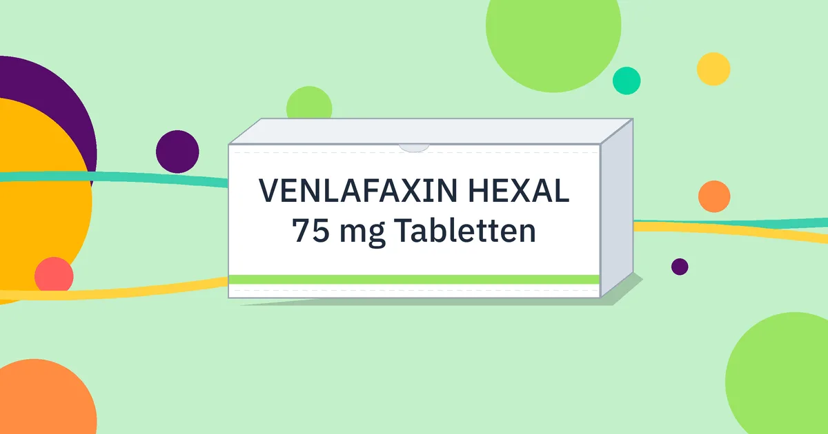 Symbolbild: Packung mit der Aufschrift VENLAFAXIN HEXAL 75 mg Tabletten (PZN 00203387) – Verfügbarkeit und Bezug in Apotheken in Frankfurt am Main