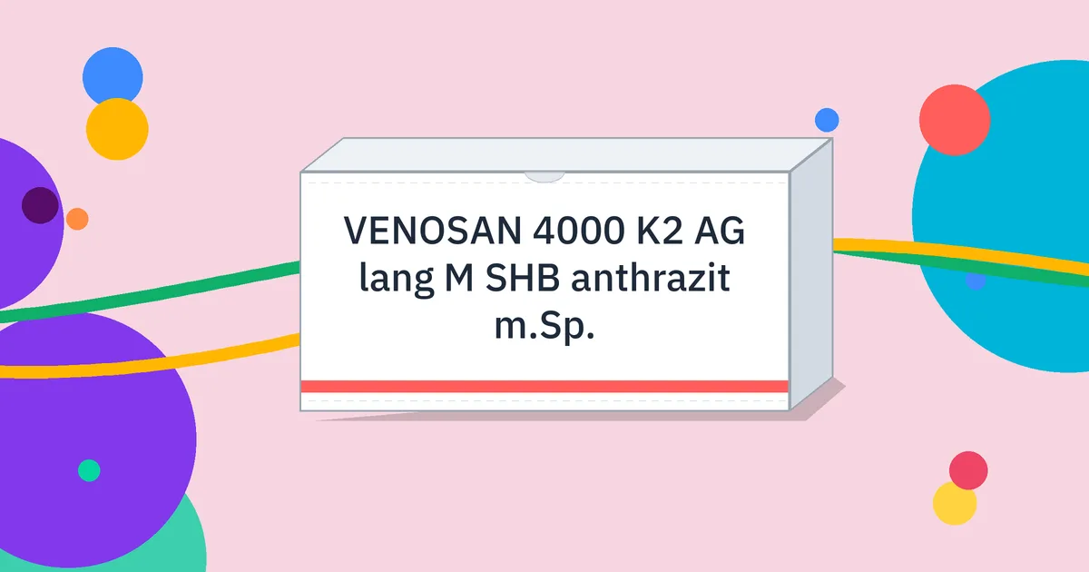 Symbolbild: Packung mit der Aufschrift VENOSAN 4000 K2 AG lang M SHB anthrazit m.Sp. (PZN 16601670) – Verfügbarkeit und Bezug in Apotheken in Frankfurt am Main