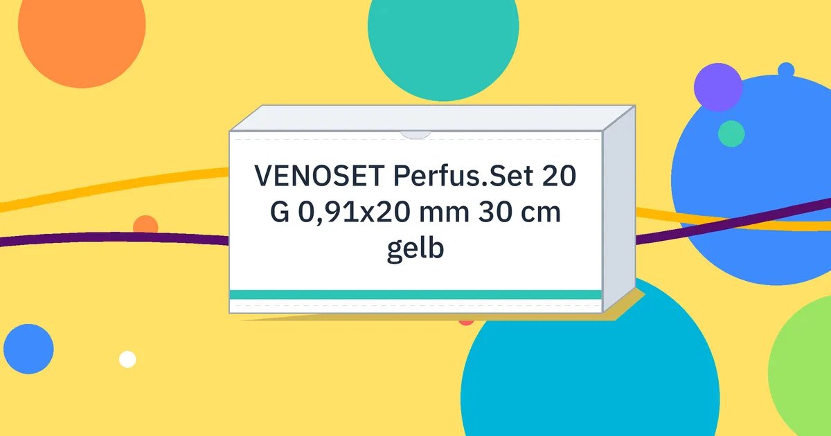 Symbolbild: Packung mit der Aufschrift VENOSET Perfus.Set 20 G 0,91x20 mm 30 cm gelb (PZN 13846721) – Verfügbarkeit und Bezug in Apotheken in Frankfurt am Main