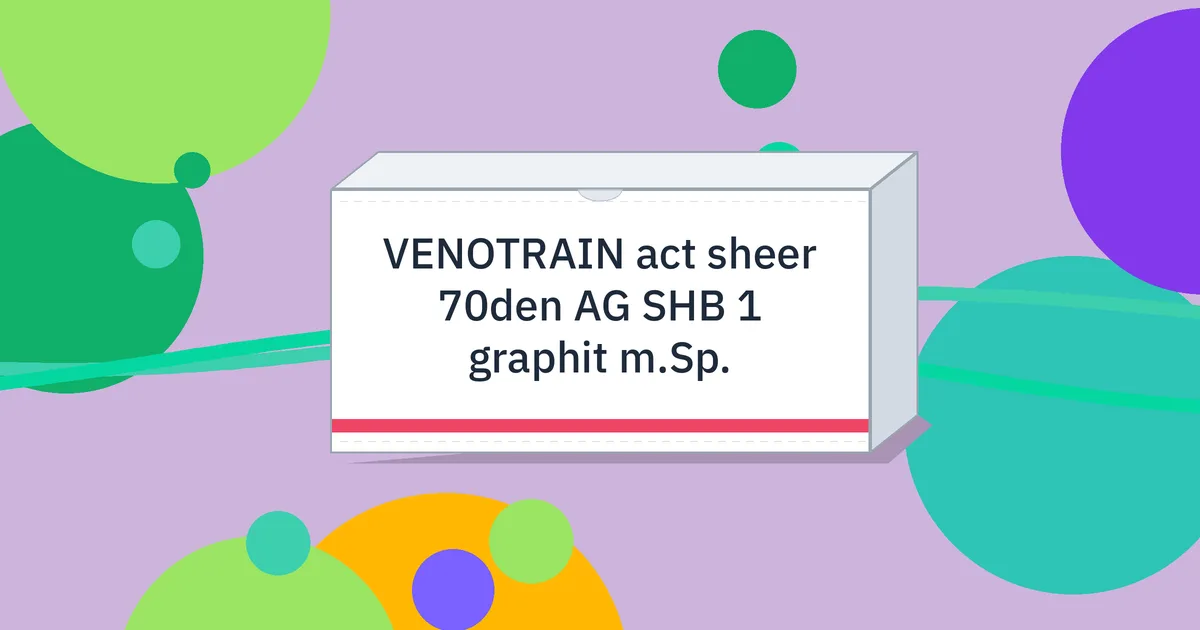 Symbolbild: Packung mit der Aufschrift VENOTRAIN act sheer 70den AG SHB 1 graphit m.Sp. (PZN 16207944) – Verfügbarkeit und Bezug in Apotheken in Frankfurt am Main