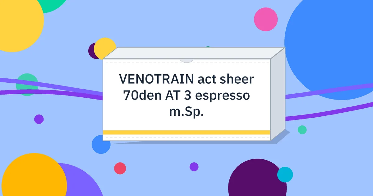 Symbolbild: Packung mit der Aufschrift VENOTRAIN act sheer 70den AT 3 espresso m.Sp. (PZN 16206910) – Verfügbarkeit und Bezug in Apotheken in Frankfurt am Main