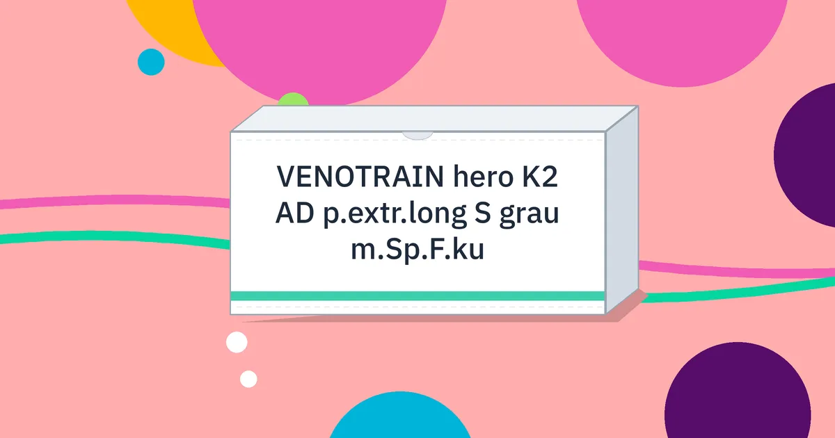 Symbolbild: Packung mit der Aufschrift VENOTRAIN hero K2 AD p.extr.long S grau m.Sp.F.ku (PZN 19190374) – Verfügbarkeit und Bezug in Apotheken in Frankfurt am Main