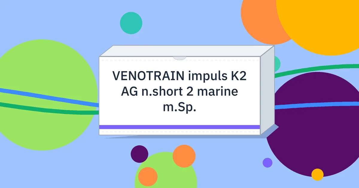 Symbolbild: Packung mit der Aufschrift VENOTRAIN impuls K2 AG n.short 2 marine m.Sp. (PZN 15211671) – Verfügbarkeit und Bezug in Apotheken in Frankfurt am Main