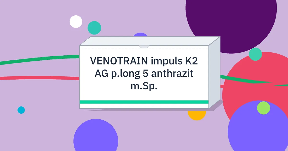 Symbolbild: Packung mit der Aufschrift VENOTRAIN impuls K2 AG p.long 5 anthrazit m.Sp. (PZN 15212512) – Verfügbarkeit und Bezug in Apotheken in Frankfurt am Main