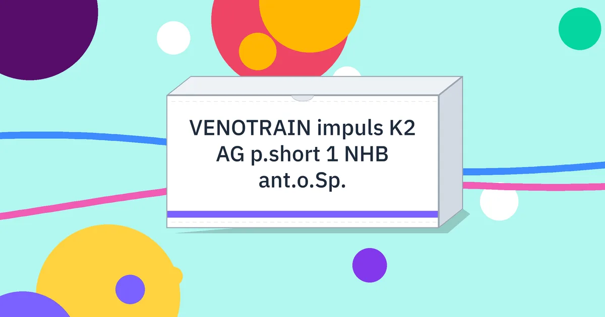 Symbolbild: Packung mit der Aufschrift VENOTRAIN impuls K2 AG p.short 1 NHB ant.o.Sp. (PZN 15215054) – Verfügbarkeit und Bezug in Apotheken in Frankfurt am Main