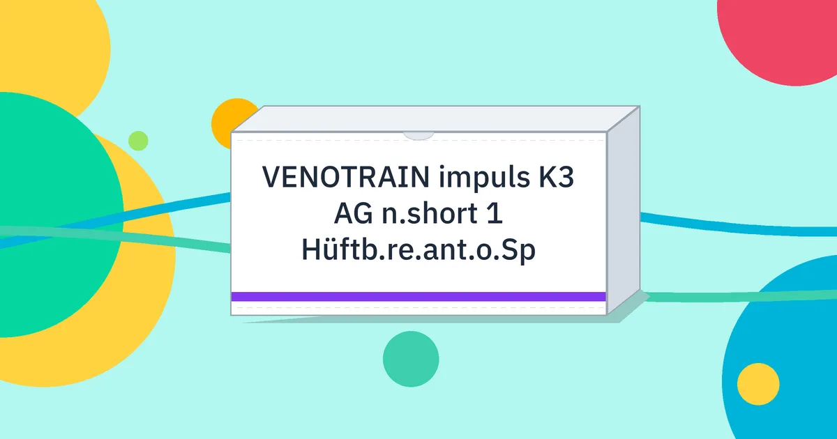 Symbolbild: Packung mit der Aufschrift VENOTRAIN impuls K3 AG n.short 1 Hüftb.re.ant.o.Sp (PZN 15218420) – Verfügbarkeit und Bezug in Apotheken in Frankfurt am Main