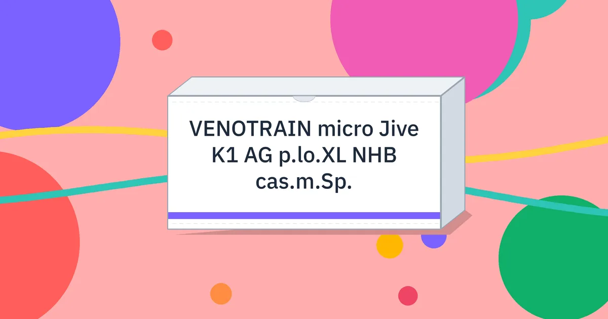 Symbolbild: Packung mit der Aufschrift VENOTRAIN micro Jive K1 AG p.lo.XL NHB cas.m.Sp. (PZN 20767577) – Verfügbarkeit und Bezug in Apotheken in Frankfurt am Main