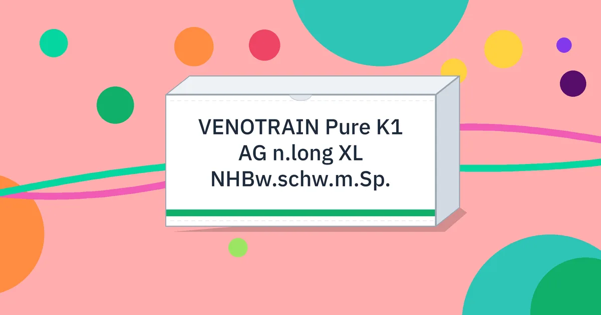 Symbolbild: Packung mit der Aufschrift VENOTRAIN Pure K1 AG n.long XL NHBw.schw.m.Sp. (PZN 18150697) – Verfügbarkeit und Bezug in Apotheken in Frankfurt am Main