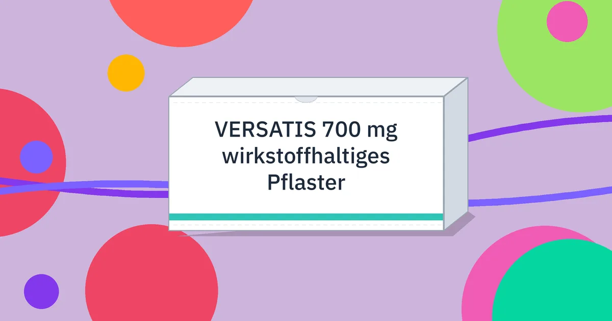 Symbolbild: Packung mit der Aufschrift VERSATIS 700 mg wirkstoffhaltiges Pflaster (PZN 16574134) – Verfügbarkeit und Bezug in Apotheken in Frankfurt am Main