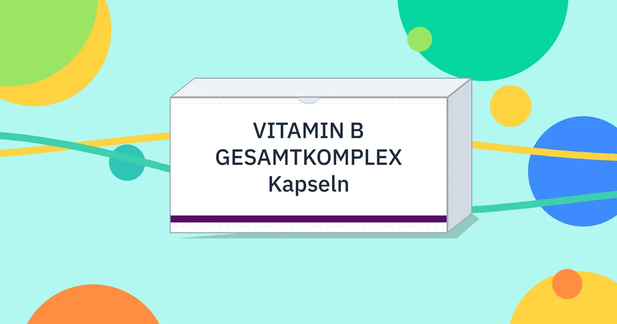 Symbolbild: Packung mit der Aufschrift VITAMIN B GESAMTKOMPLEX Kapseln (PZN 02356563) – Verfügbarkeit und Bezug in Apotheken in Frankfurt am Main