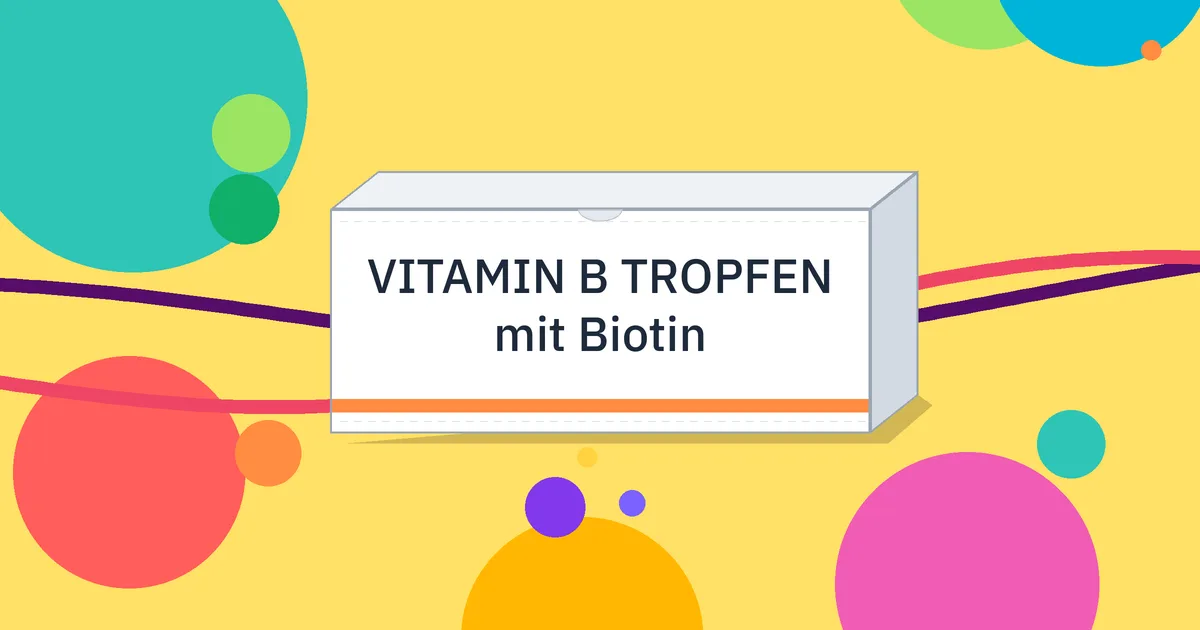Symbolbild: Packung mit der Aufschrift VITAMIN B TROPFEN mit Biotin (PZN 10996093) – Verfügbarkeit und Bezug in Apotheken in Frankfurt am Main