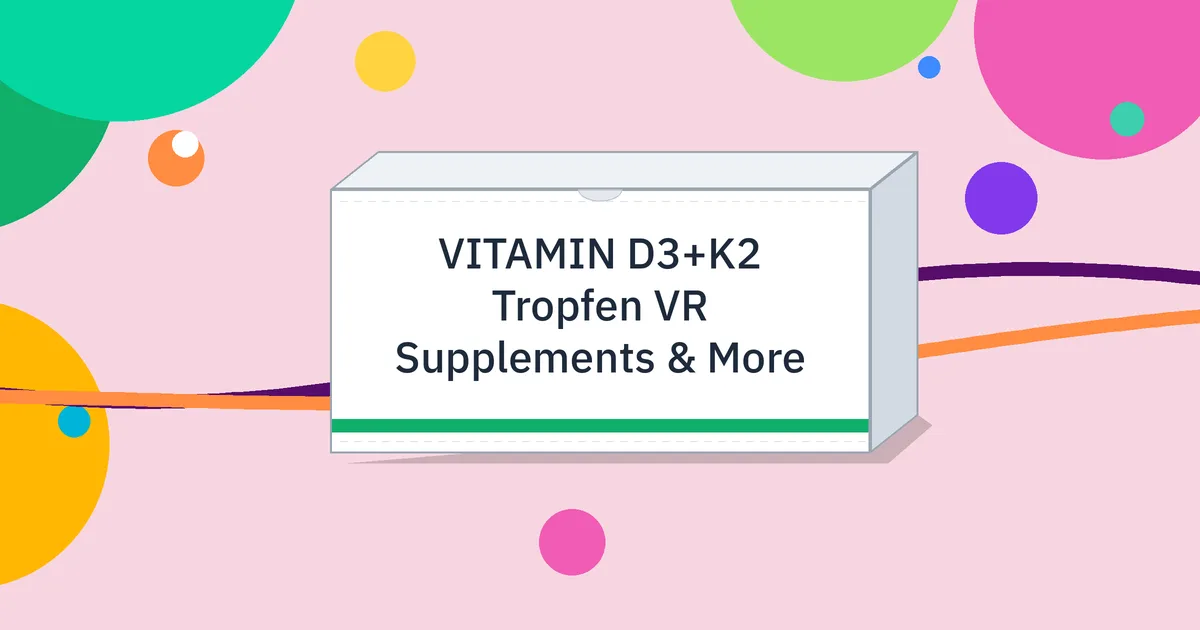 Symbolbild: Packung mit der Aufschrift VITAMIN D3+K2 Tropfen VR Supplements & More (PZN 20622086) – Verfügbarkeit und Bezug in Apotheken in Frankfurt am Main