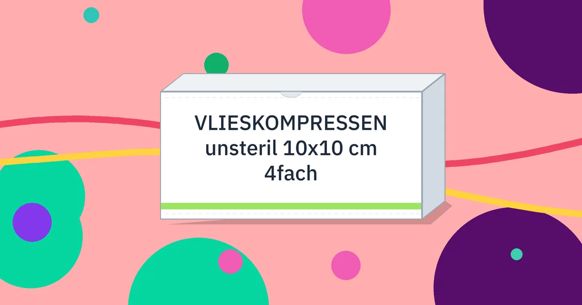 Symbolbild: Packung mit der Aufschrift VLIESKOMPRESSEN unsteril 10x10 cm 4fach (PZN 02680499) – Verfügbarkeit und Bezug in Apotheken in Frankfurt am Main