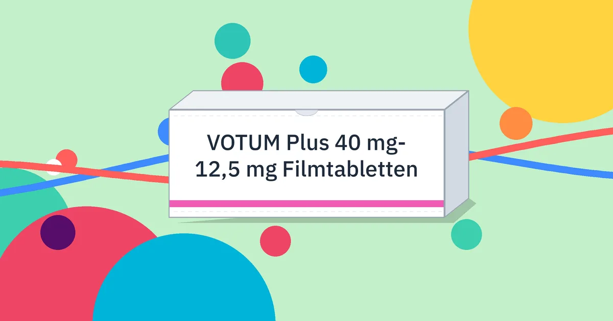 Symbolbild: Packung mit der Aufschrift VOTUM Plus 40 mg-12,5 mg Filmtabletten (PZN 04187395) – Verfügbarkeit und Bezug in Apotheken in Frankfurt am Main