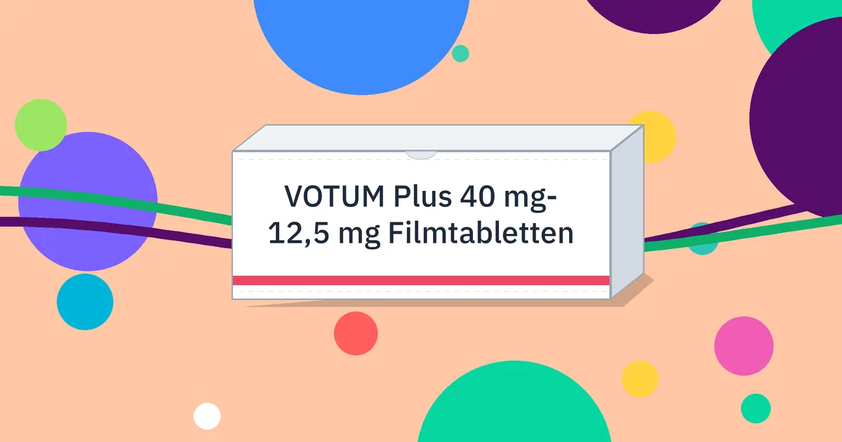 Symbolbild: Packung mit der Aufschrift VOTUM Plus 40 mg-12,5 mg Filmtabletten (PZN 04187372) – Verfügbarkeit und Bezug in Apotheken in Frankfurt am Main
