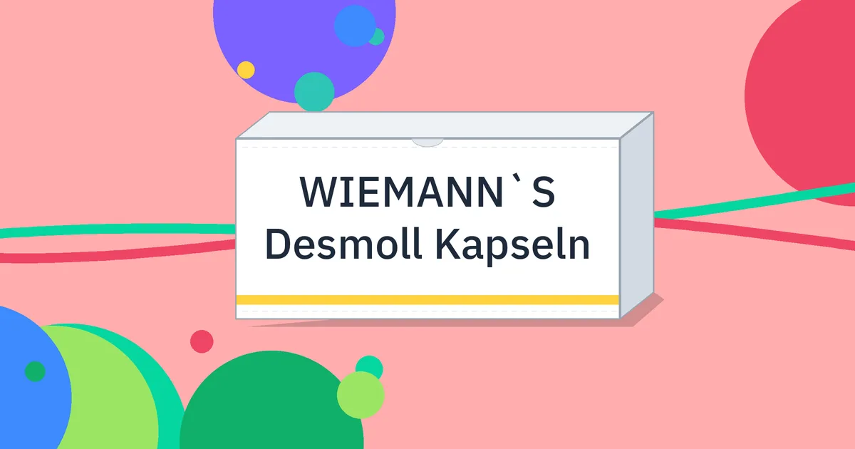 Symbolbild: Packung mit der Aufschrift WIEMANN`S Desmoll Kapseln (PZN 08573652) – Verfügbarkeit und Bezug in Apotheken in Frankfurt am Main