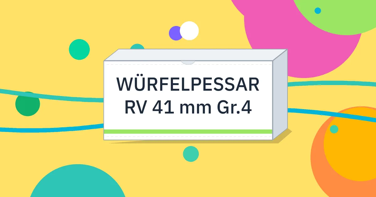 Symbolbild: Packung mit der Aufschrift WÜRFELPESSAR RV 41 mm Gr.4 (PZN 07285997) – Verfügbarkeit und Bezug in Apotheken in Frankfurt am Main