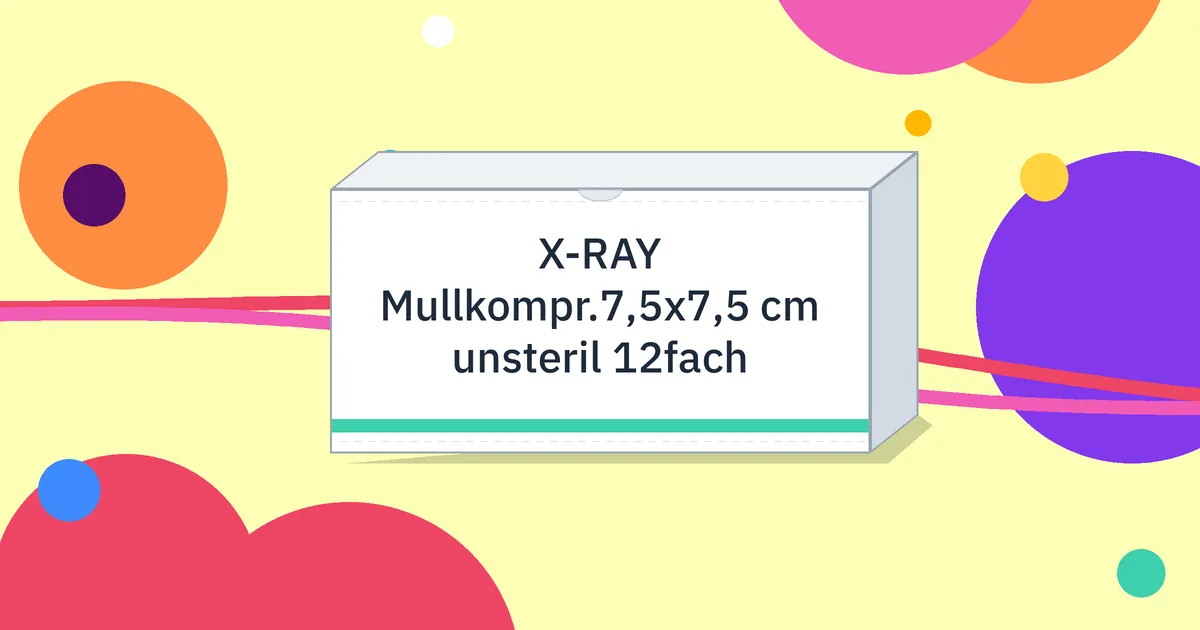 Symbolbild: Packung mit der Aufschrift X-RAY Mullkompr.7,5x7,5 cm unsteril 12fach (PZN 07099556) – Verfügbarkeit und Bezug in Apotheken in Frankfurt am Main