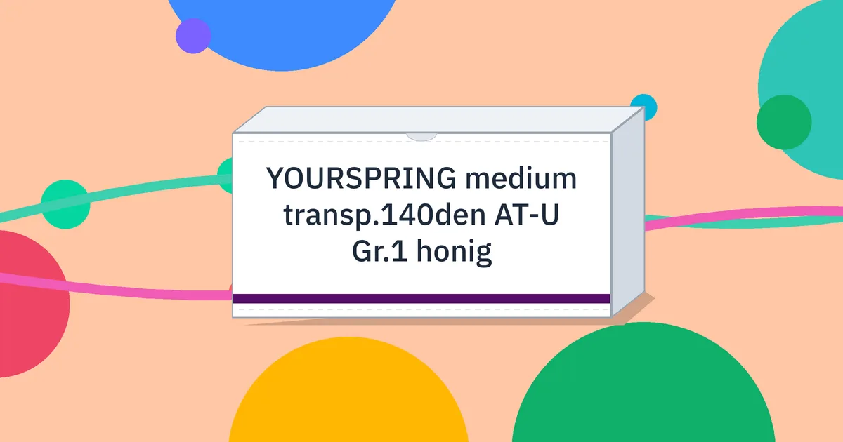 Symbolbild: Packung mit der Aufschrift YOURSPRING medium transp.140den AT-U Gr.1 honig (PZN 18057549) – Verfügbarkeit und Bezug in Apotheken in Frankfurt am Main