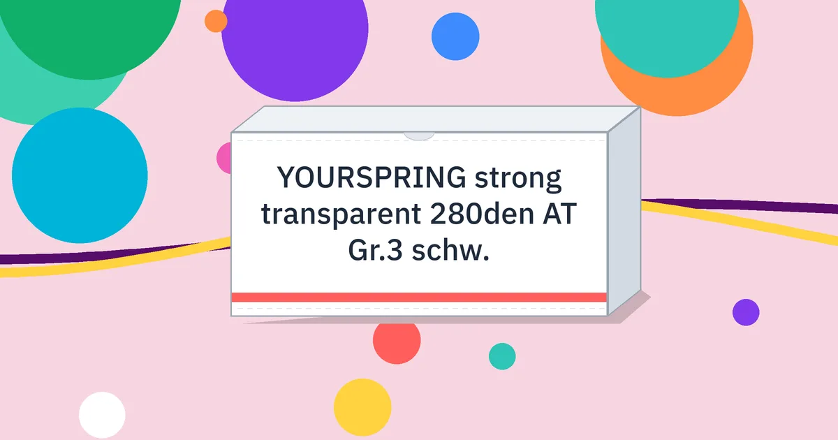 Symbolbild: Packung mit der Aufschrift YOURSPRING strong transparent 280den AT Gr.3 schw. (PZN 18058170) – Verfügbarkeit und Bezug in Apotheken in Frankfurt am Main