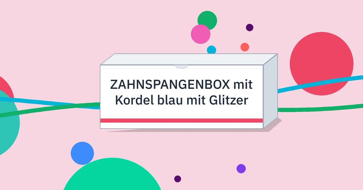 Symbolbild: Packung mit der Aufschrift ZAHNSPANGENBOX mit Kordel blau mit Glitzer (PZN 10988283) – Verfügbarkeit und Bezug in Apotheken in Frankfurt am Main