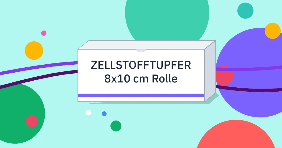 Symbolbild: Packung mit der Aufschrift ZELLSTOFFTUPFER 8x10 cm Rolle (PZN 03388938) – Verfügbarkeit und Bezug in Apotheken in Frankfurt am Main