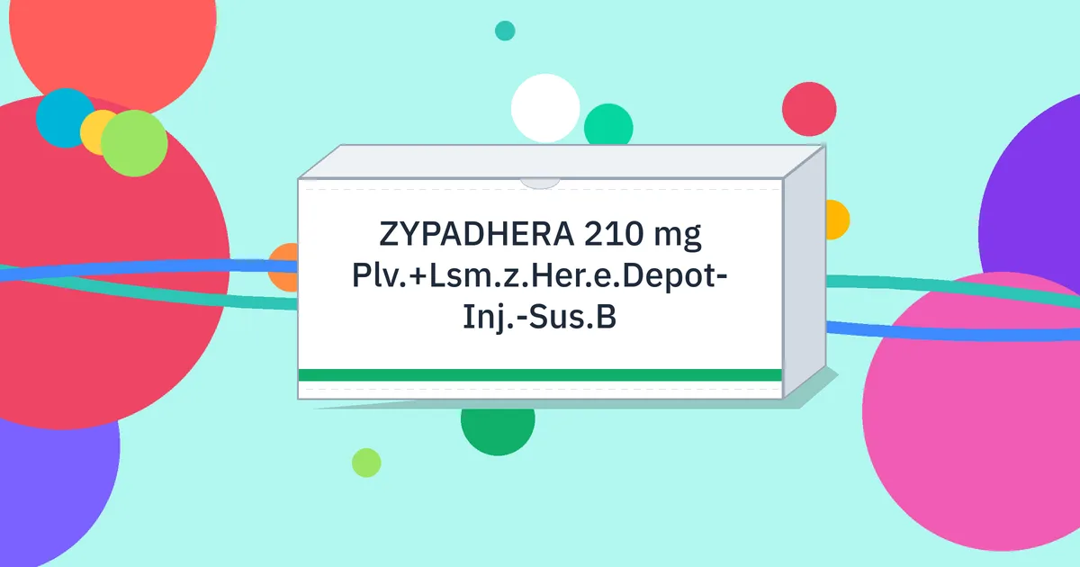 Symbolbild: Packung mit der Aufschrift ZYPADHERA 210 mg Plv.+Lsm.z.Her.e.Depot-Inj.-Sus.B (PZN 11339954) – Verfügbarkeit und Bezug in Apotheken in Frankfurt am Main