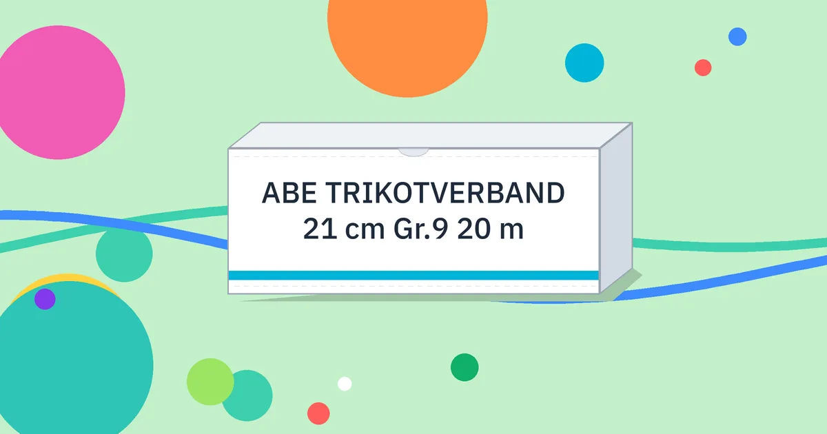 Symbolbild: Packung mit der Aufschrift ABE TRIKOTVERBAND 21 cm Gr.9 20 m (PZN 12350840) – Verfügbarkeit und Bezug in Apotheken in Frankfurt am Main