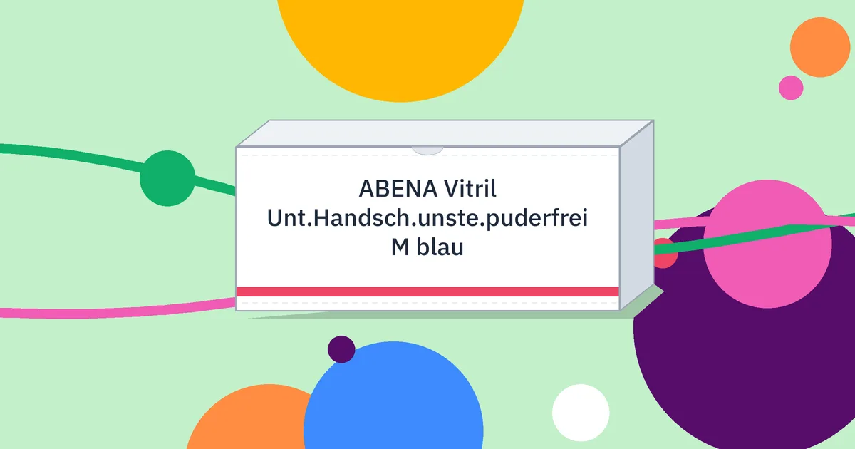 Symbolbild: Packung mit der Aufschrift ABENA Vitril Unt.Handsch.unste.puderfrei M blau (PZN 16932303) – Verfügbarkeit und Bezug in Apotheken in Frankfurt am Main
