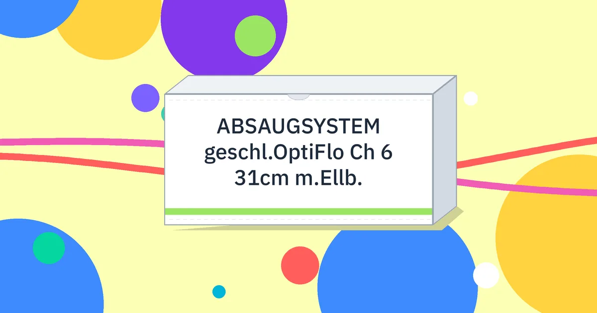 Symbolbild: Packung mit der Aufschrift ABSAUGSYSTEM geschl.OptiFlo Ch 6 31cm m.Ellb. (PZN 04713607) – Verfügbarkeit und Bezug in Apotheken in Frankfurt am Main