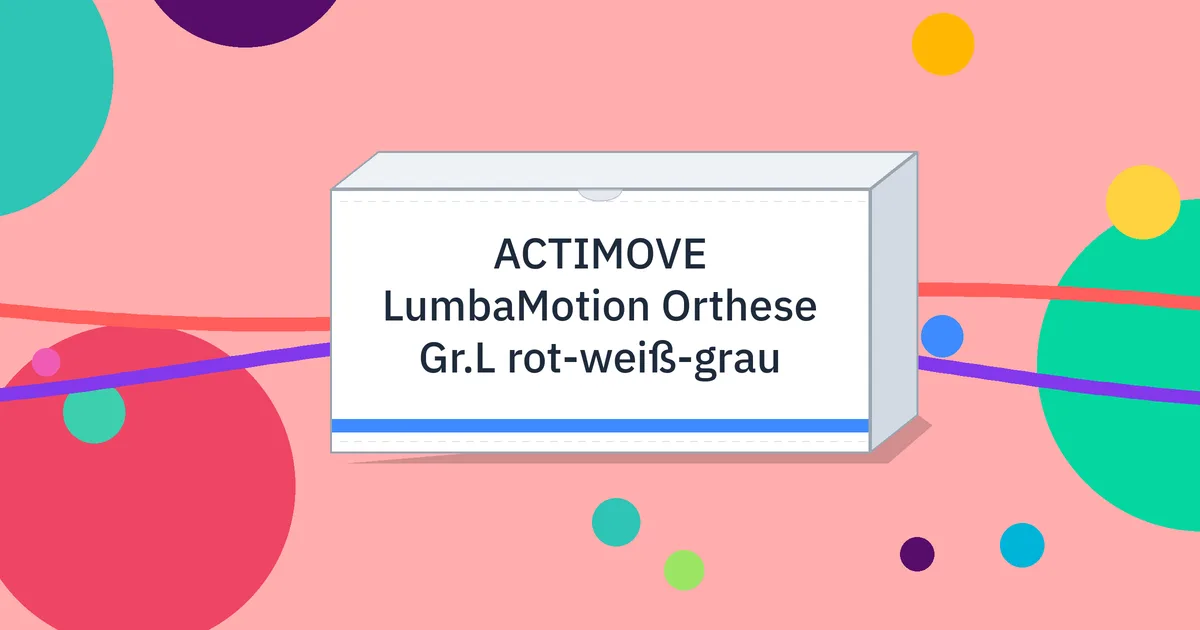 Symbolbild: Packung mit der Aufschrift ACTIMOVE LumbaMotion Orthese Gr.L rot-weiß-grau (PZN 17948080) – Verfügbarkeit und Bezug in Apotheken in Frankfurt am Main