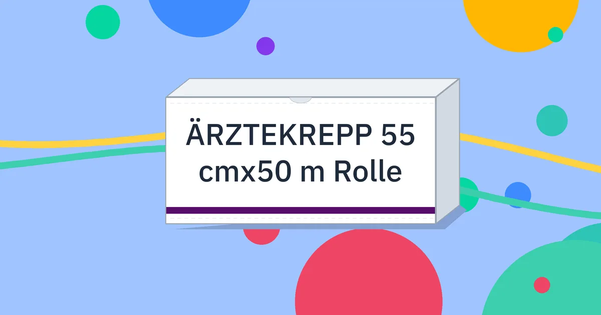 Symbolbild: Packung mit der Aufschrift ÄRZTEKREPP 55 cmx50 m Rolle (PZN 01646514) – Verfügbarkeit und Bezug in Apotheken in Frankfurt am Main