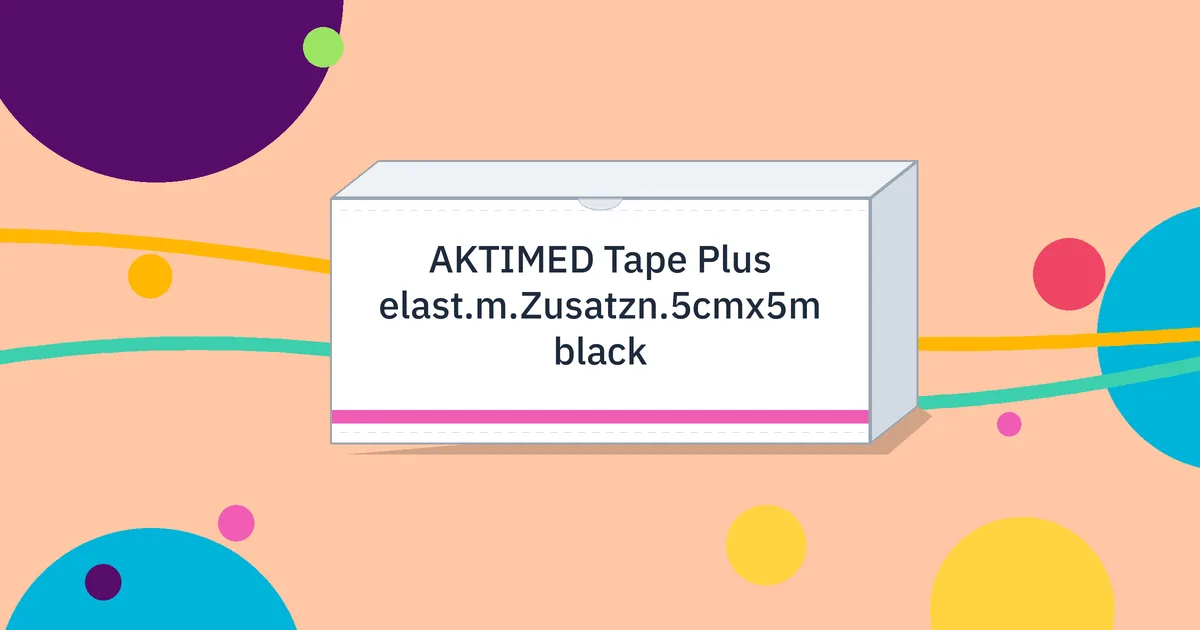 Symbolbild: Packung mit der Aufschrift AKTIMED Tape Plus elast.m.Zusatzn.5cmx5m black (PZN 12407155) – Verfügbarkeit und Bezug in Apotheken in Frankfurt am Main