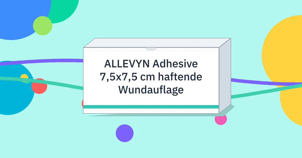 Symbolbild: Packung mit der Aufschrift ALLEVYN Adhesive 7,5x7,5 cm haftende Wundauflage (PZN 03625516) – Verfügbarkeit und Bezug in Apotheken in Frankfurt am Main