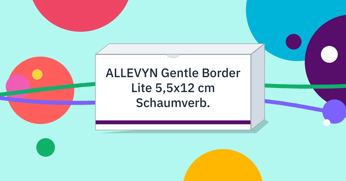 Symbolbild: Packung mit der Aufschrift ALLEVYN Gentle Border Lite 5,5x12 cm Schaumverb. (PZN 14329382) – Verfügbarkeit und Bezug in Apotheken in Frankfurt am Main