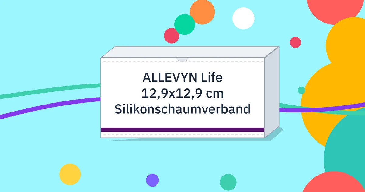 Symbolbild: Packung mit der Aufschrift ALLEVYN Life 12,9x12,9 cm Silikonschaumverband (PZN 08928629) – Verfügbarkeit und Bezug in Apotheken in Frankfurt am Main