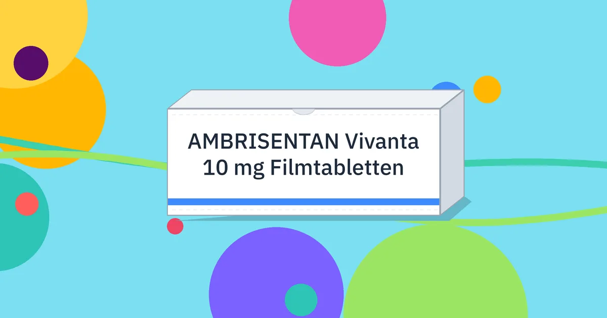 Symbolbild: Packung mit der Aufschrift AMBRISENTAN Vivanta 10 mg Filmtabletten (PZN 19540420) – Verfügbarkeit und Bezug in Apotheken in Frankfurt am Main