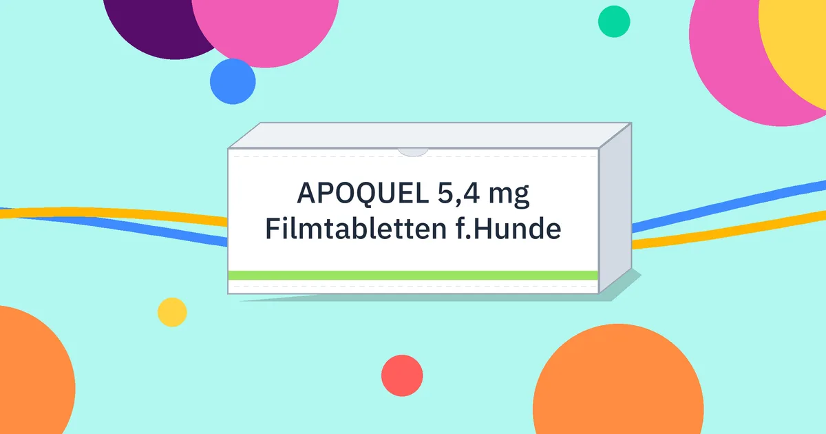 Symbolbild: Packung mit der Aufschrift APOQUEL 5,4 mg Filmtabletten f.Hunde (PZN 17937886) – Verfügbarkeit und Bezug in Apotheken in Frankfurt am Main