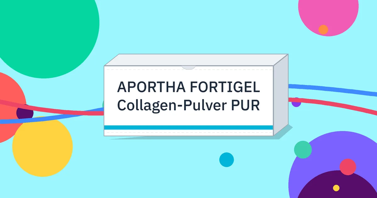 Symbolbild: Packung mit der Aufschrift APORTHA FORTIGEL Collagen-Pulver PUR (PZN 18707510) – Verfügbarkeit und Bezug in Apotheken in Frankfurt am Main