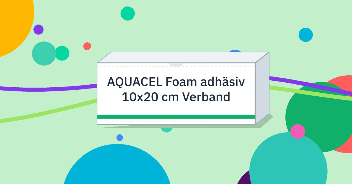 Symbolbild: Packung mit der Aufschrift AQUACEL Foam adhäsiv 10x20 cm Verband (PZN 20286091) – Verfügbarkeit und Bezug in Apotheken in Frankfurt am Main