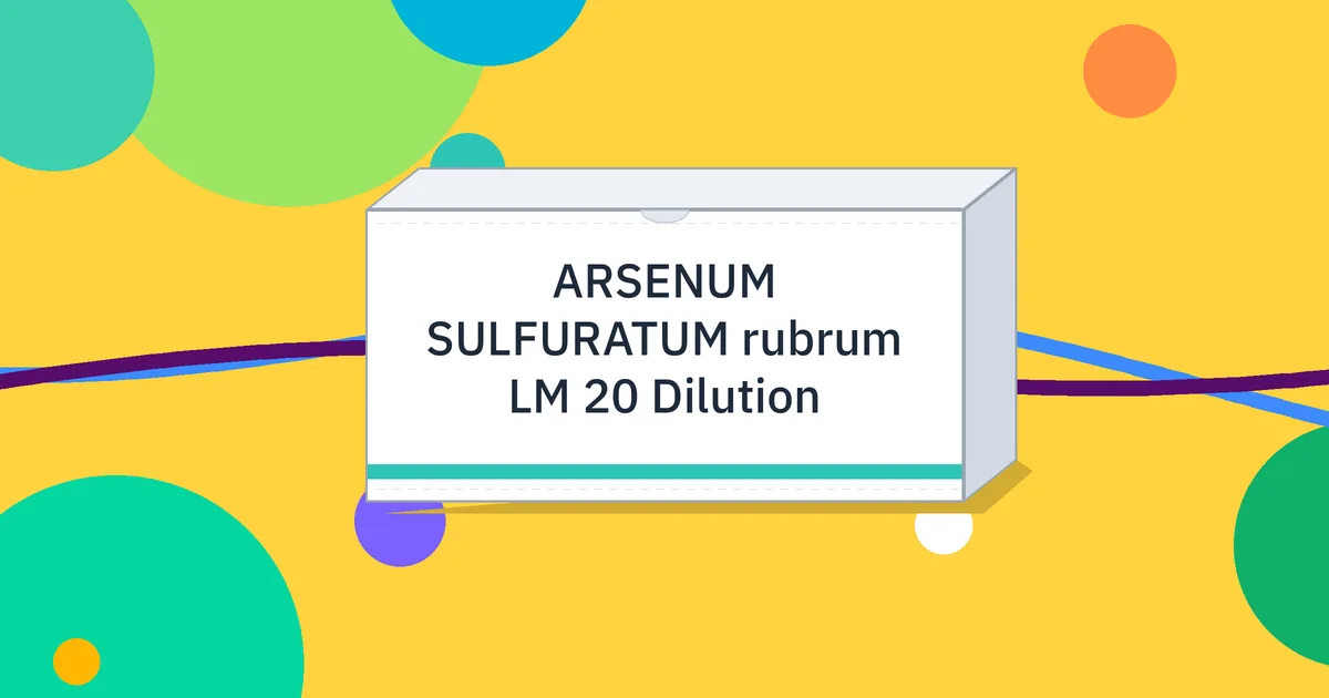 Symbolbild: Packung mit der Aufschrift ARSENUM SULFURATUM rubrum LM 20 Dilution (PZN 12779885) – Verfügbarkeit und Bezug in Apotheken in Frankfurt am Main