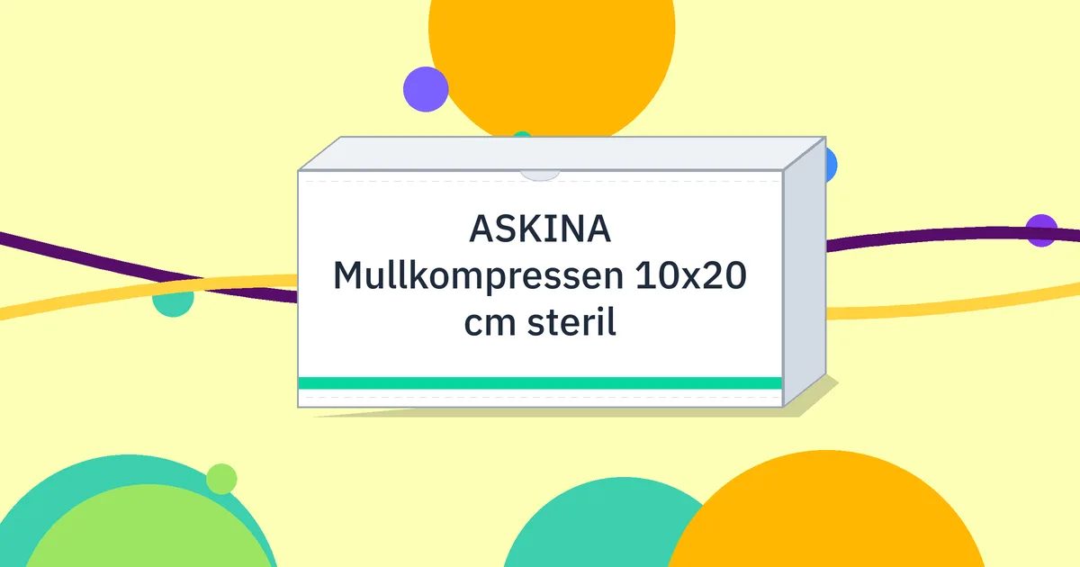 Symbolbild: Packung mit der Aufschrift ASKINA Mullkompressen 10x20 cm steril (PZN 19523427) – Verfügbarkeit und Bezug in Apotheken in Frankfurt am Main