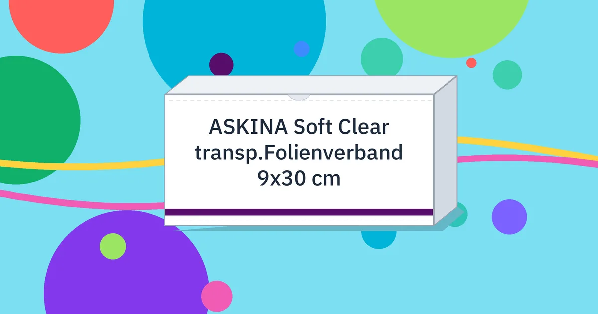 Symbolbild: Packung mit der Aufschrift ASKINA Soft Clear transp.Folienverband 9x30 cm (PZN 12736143) – Verfügbarkeit und Bezug in Apotheken in Frankfurt am Main
