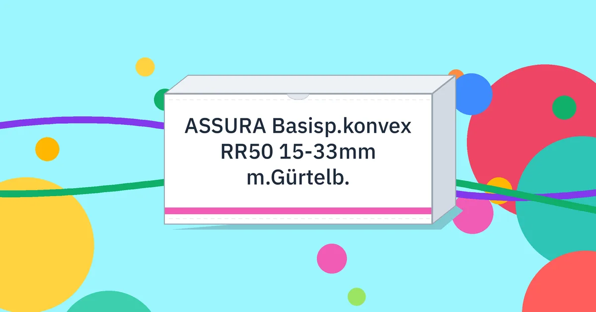 Symbolbild: Packung mit der Aufschrift ASSURA Basisp.konvex RR50 15-33mm m.Gürtelb. (PZN 07702260) – Verfügbarkeit und Bezug in Apotheken in Frankfurt am Main