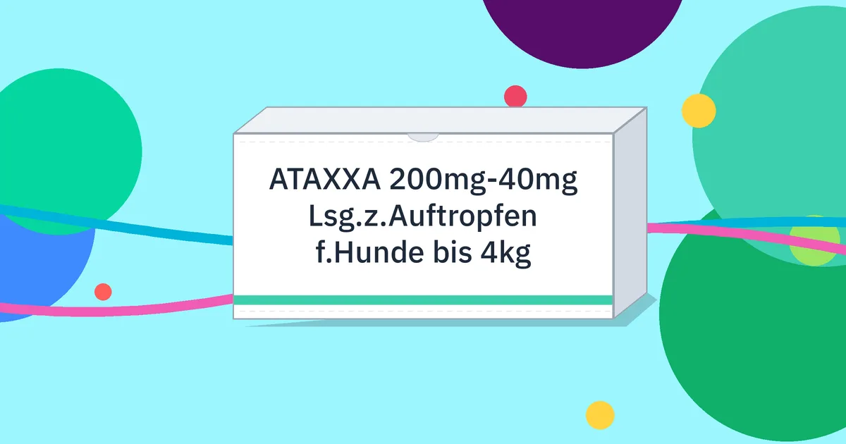 Symbolbild: Packung mit der Aufschrift ATAXXA 200mg-40mg Lsg.z.Auftropfen f.Hunde bis 4kg (PZN 17855214) – Verfügbarkeit und Bezug in Apotheken in Frankfurt am Main