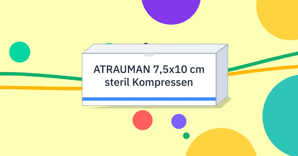 Symbolbild: Packung mit der Aufschrift ATRAUMAN 7,5x10 cm steril Kompressen (PZN 16529062) – Verfügbarkeit und Bezug in Apotheken in Frankfurt am Main