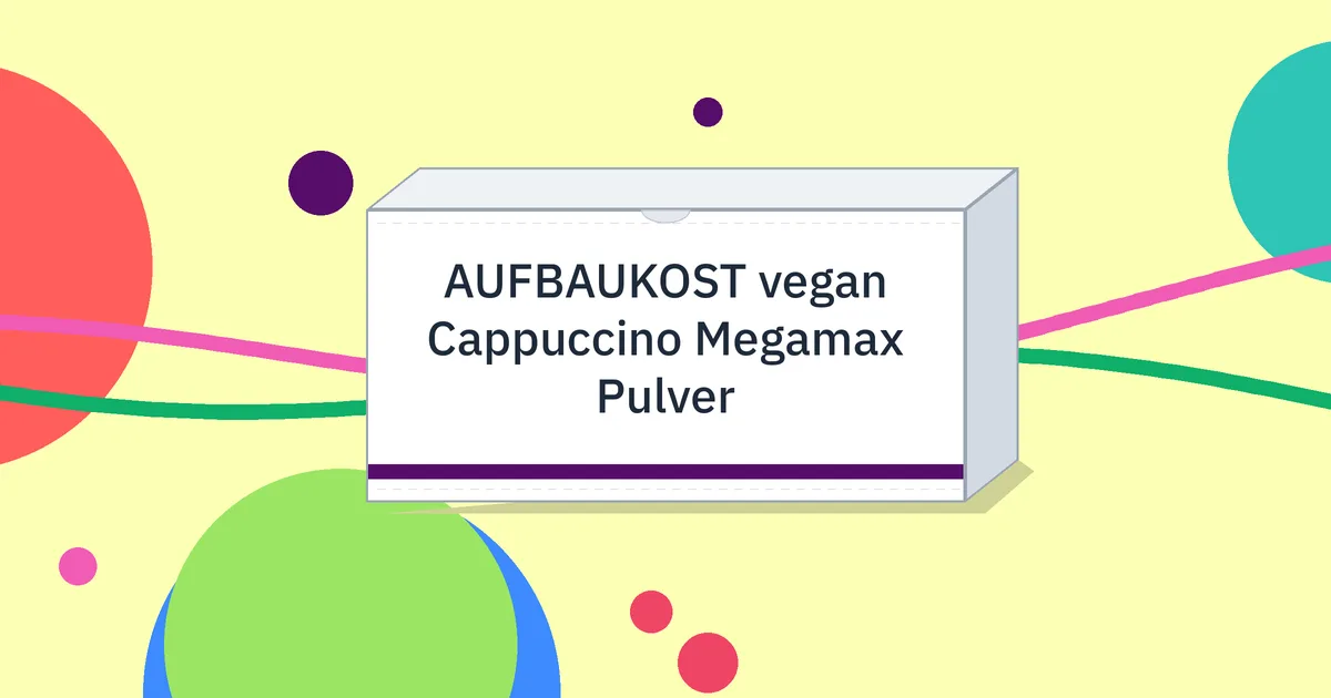 Symbolbild: Packung mit der Aufschrift AUFBAUKOST vegan Cappuccino Megamax Pulver (PZN 18497254) – Verfügbarkeit und Bezug in Apotheken in Frankfurt am Main