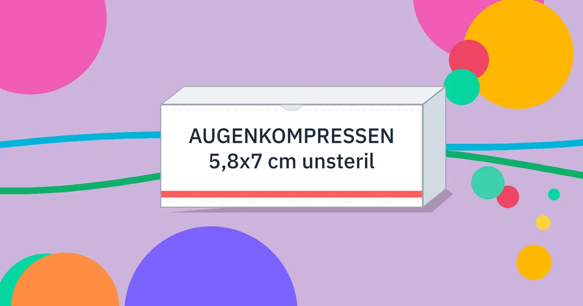 Symbolbild: Packung mit der Aufschrift AUGENKOMPRESSEN 5,8x7 cm unsteril (PZN 02101691) – Verfügbarkeit und Bezug in Apotheken in Frankfurt am Main