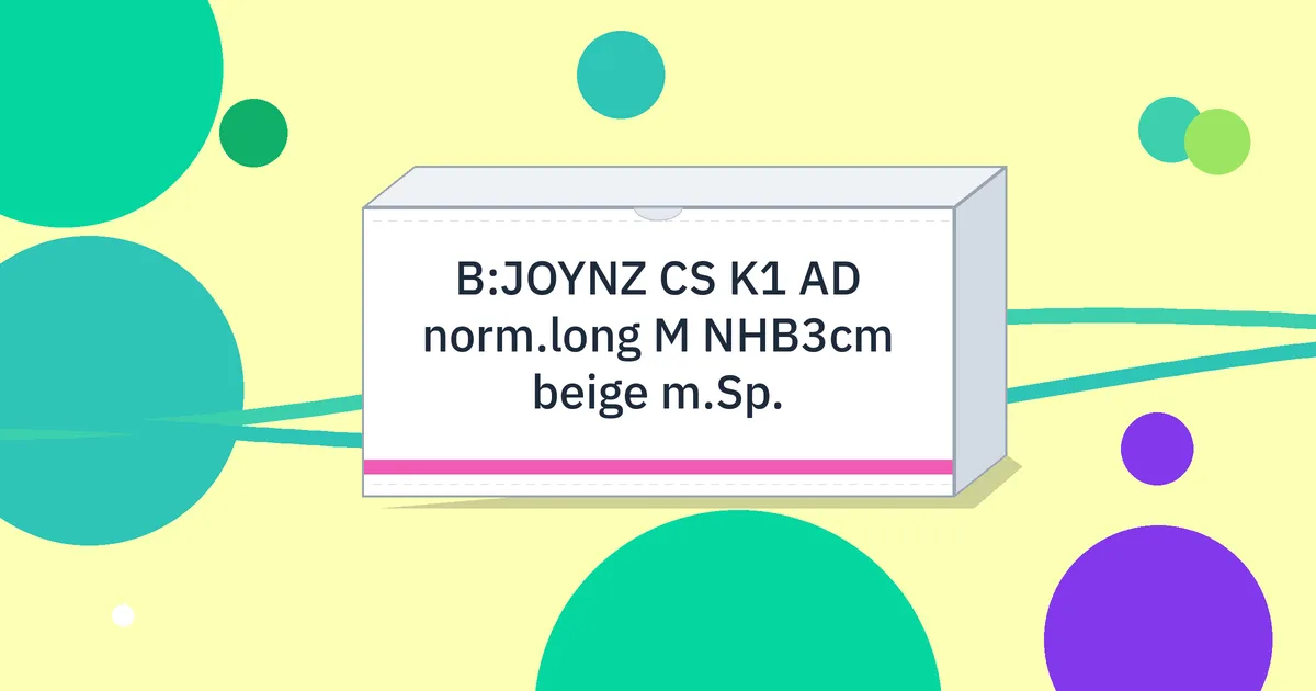 Symbolbild: Packung mit der Aufschrift B:JOYNZ CS K1 AD norm.long M NHB3cm beige m.Sp. (PZN 20529197) – Verfügbarkeit und Bezug in Apotheken in Frankfurt am Main