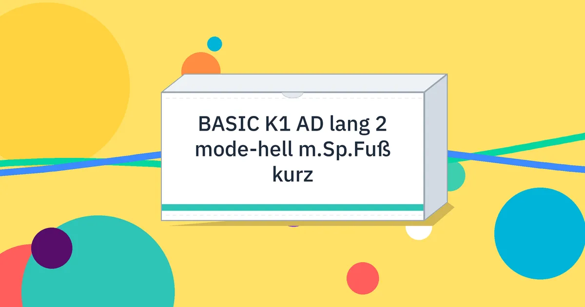 Symbolbild: Packung mit der Aufschrift BASIC K1 AD lang 2 mode-hell m.Sp.Fuß kurz (PZN 20257451) – Verfügbarkeit und Bezug in Apotheken in Frankfurt am Main